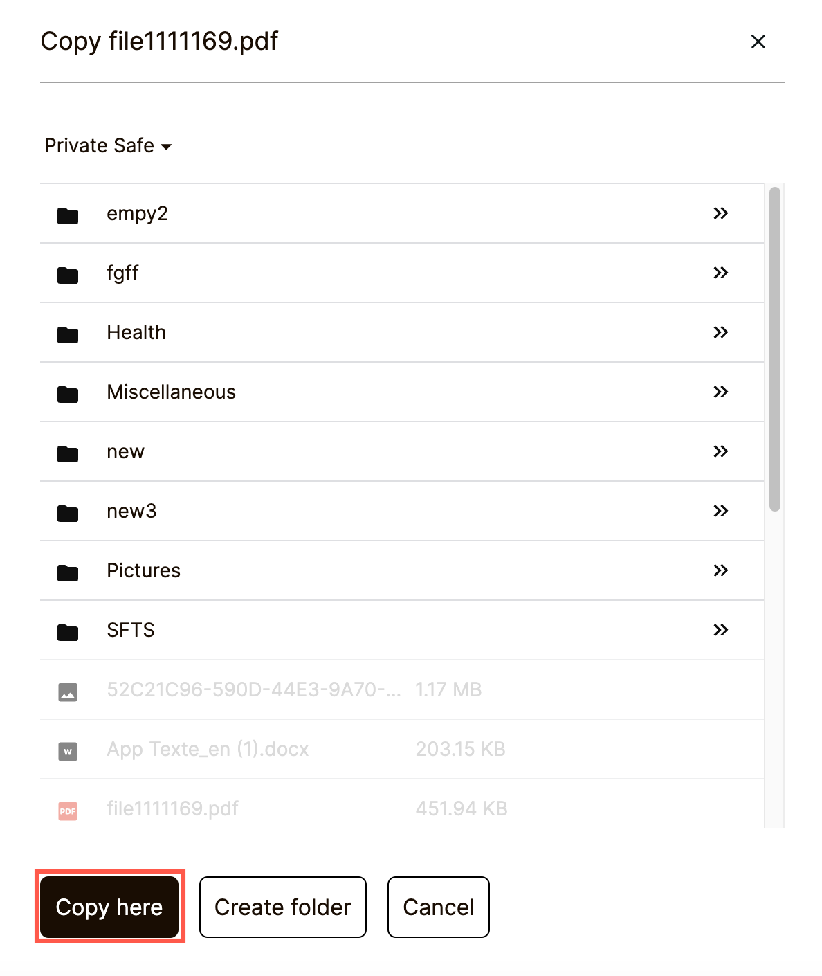 Files Interface: Organizing Files on SecureSafe
